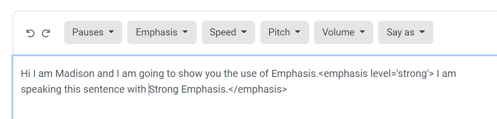 How to use Emphasis SSML?